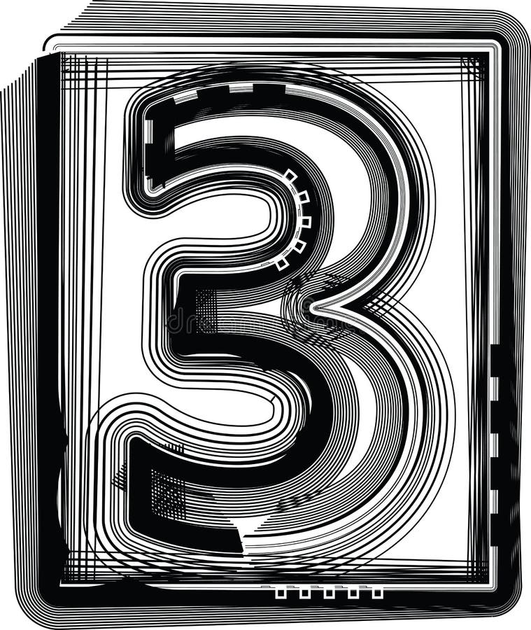 Striped font NUMBER 3 stock vector. Illustration of doodle - 101818566