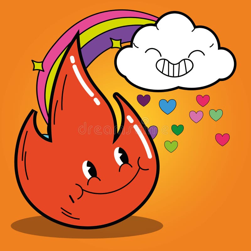 Vector Illustration of Abstract Funny Fire Character and Cloud ...