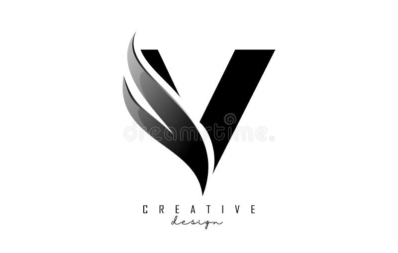 Vector Illustration of Abstract Letter V with Black Leaf Design. Stock ...