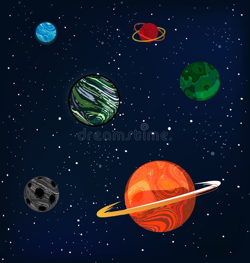 Vector Illustration Abstract Universe with Colored Planets Stock Vector ...