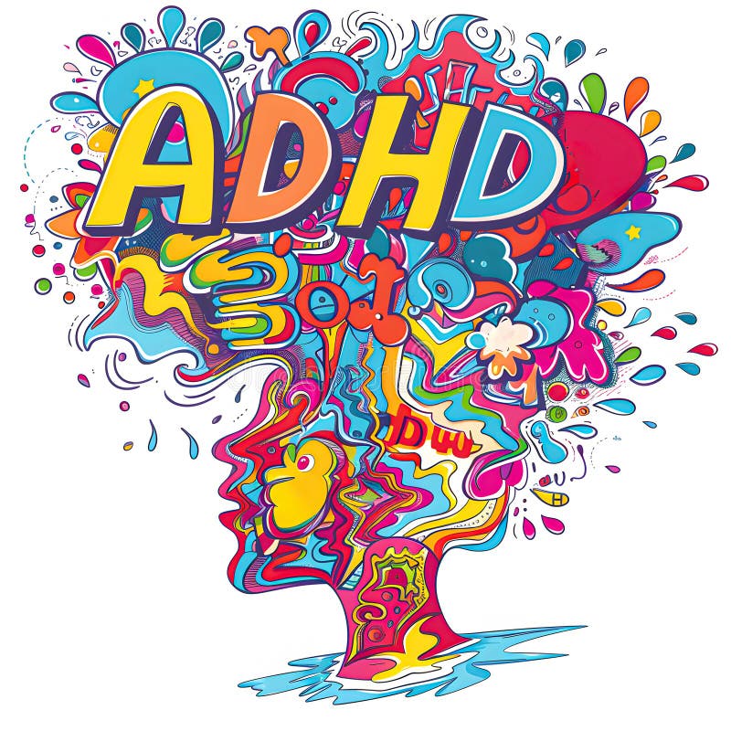 Vector Illustration of ADHD Isolated on White Background. Psychology ...