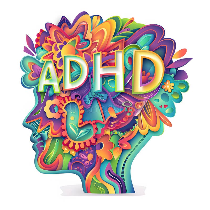 Vector Illustration of ADHD Isolated on White Background. Psychology ...