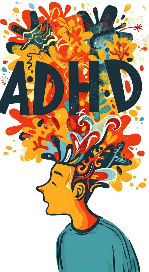Vector Illustration of ADHD Isolated on White Background. Psychology ...