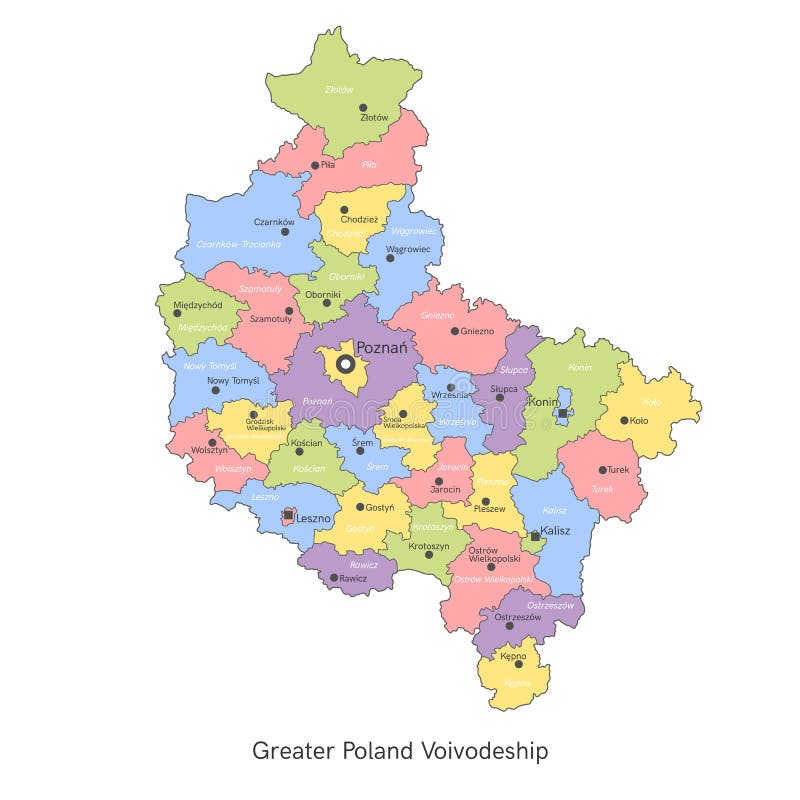 Vector Illustration Administrative Map of Poland. Greater Poland ...