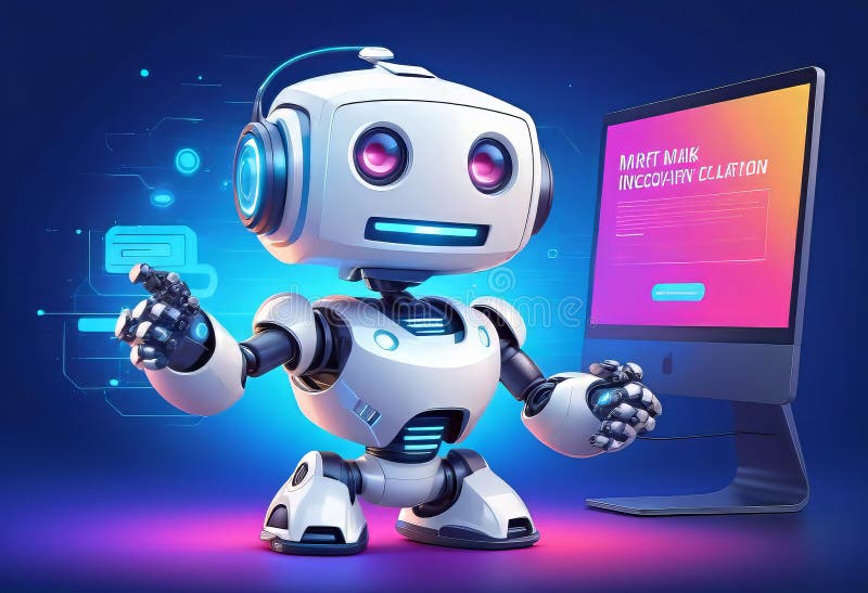 Vector Illustration, Adorable 3D Robot Character Interacting with ...