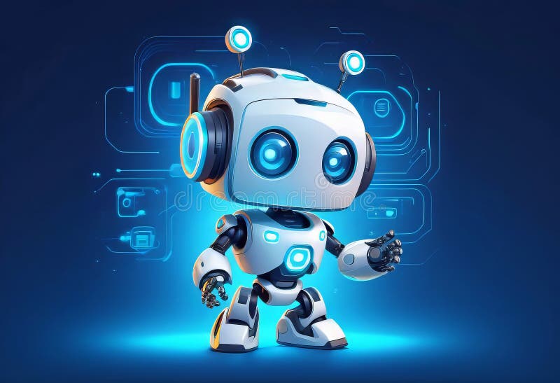 Vector Illustration, Adorable 3D Robot Character Interacting with ...