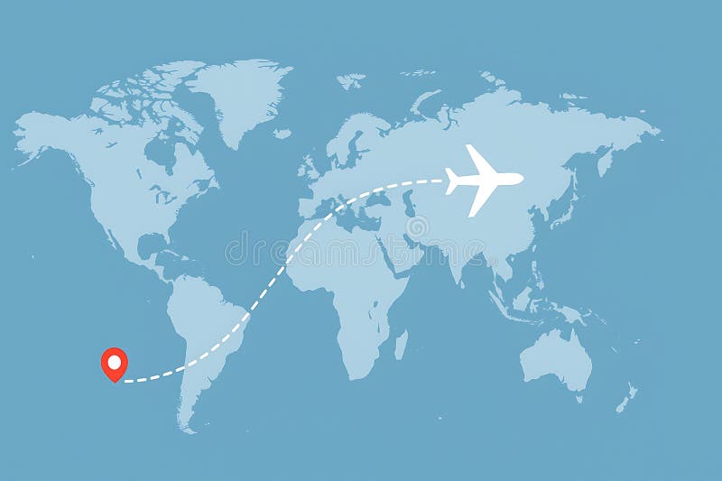 Airplane Travel Route on World Map with Start Point Concept Stock ...