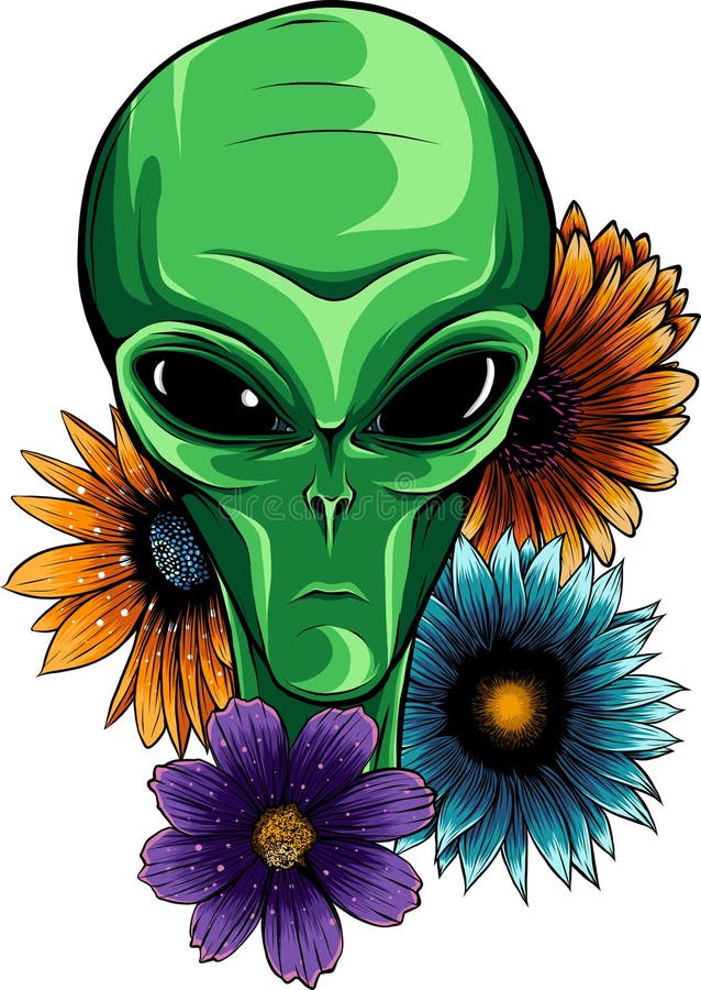Vector Illustration of Alien Face Flowers with Flower Stock ...