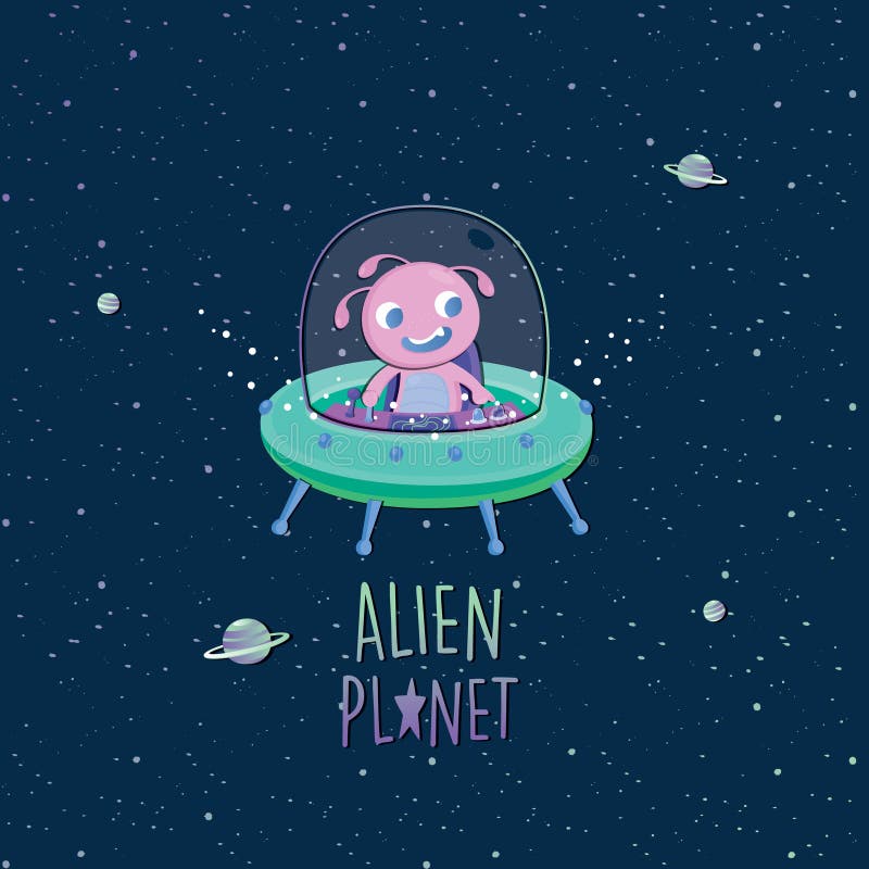 Vector Illustration Alien in UFO with Galaxy Background. Stock Vector ...