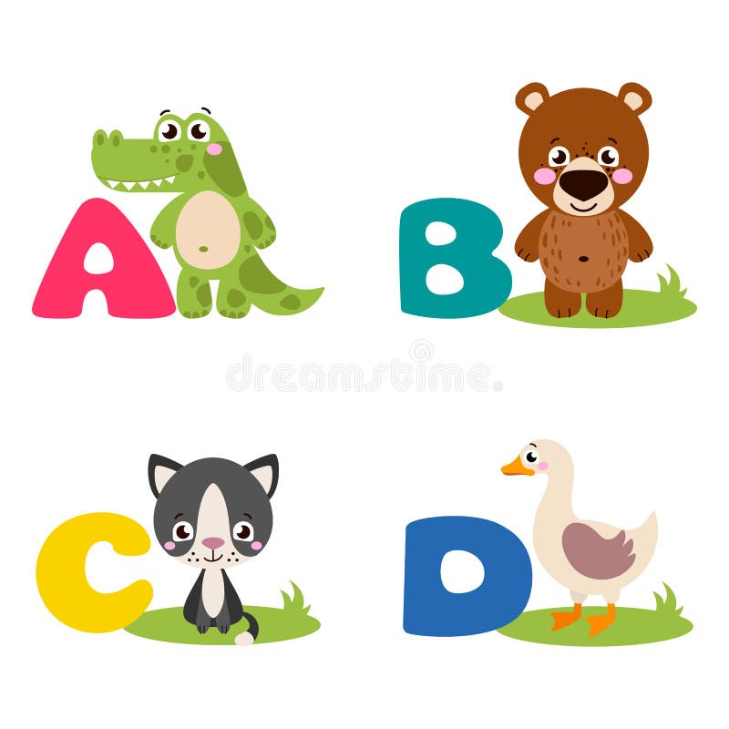 Cute English Illustrated Zoo Alphabet with Cute Cartoon Animal Stock ...