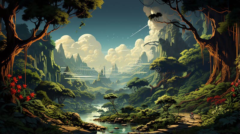 Vector Illustration of Amazon Jungle Stock Illustration - Illustration ...