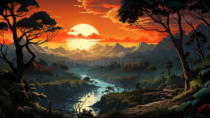 Vector Illustration of Amazon Jungle Stock Illustration - Illustration ...
