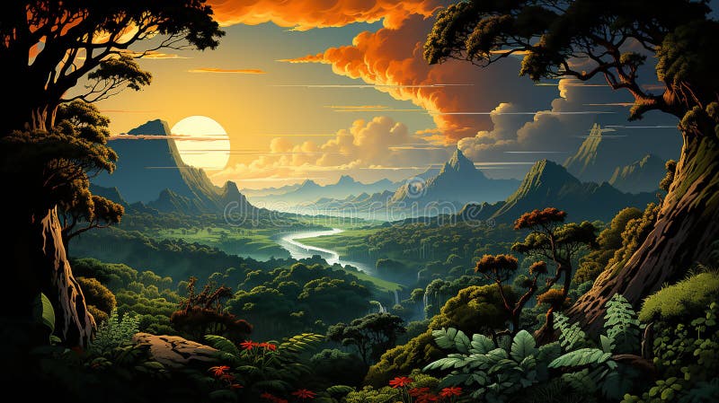 Vector Illustration of Amazon Jungle Stock Illustration - Illustration ...