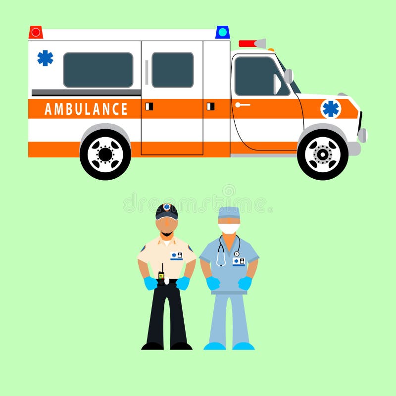 Vector Illustration Ambulance, Ambulance Driver and Medical Team ...