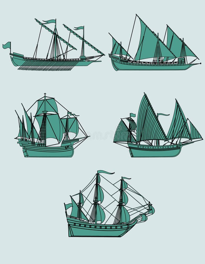 Vector Illustration Ancient Ships Stock Illustration - Illustration of ...