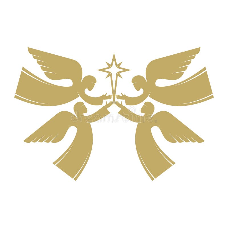 Vector Illustration Angels With The Star Of Bethlehem Proclaim The