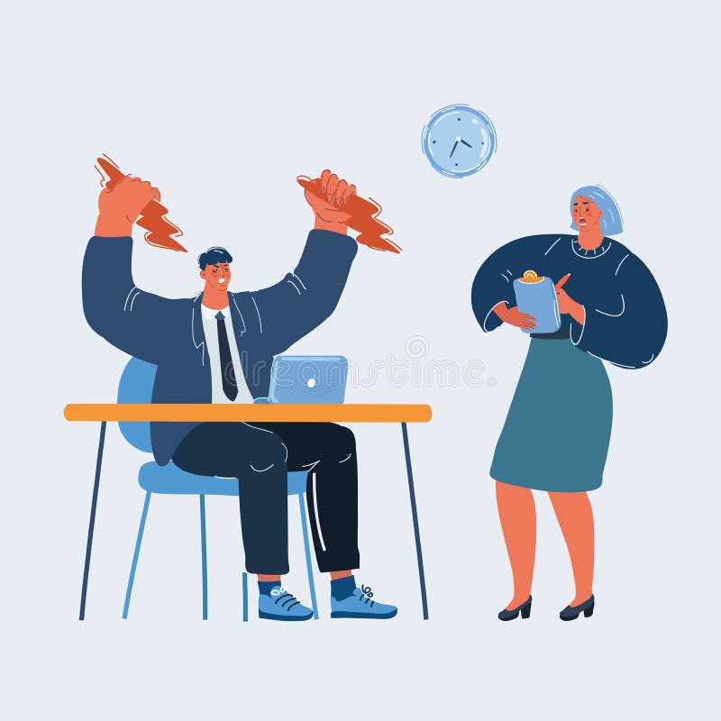 Vector Illustration of Angry Boss Shouting at His Worker with an ...