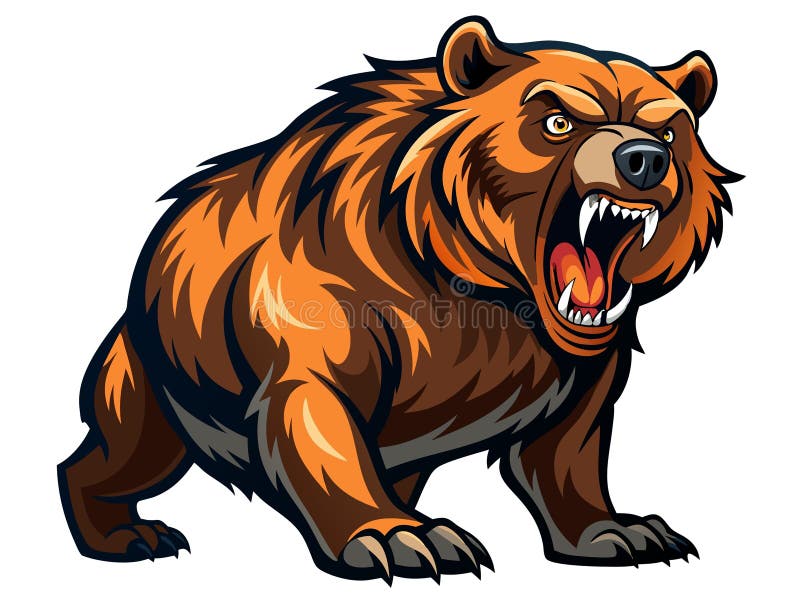 Vector Illustration of Angry Roaring Bear, Crawling Against White ...