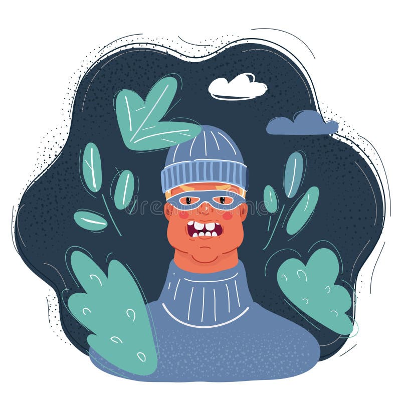 Vector Illustration of Angry Robber Face on Dark Backround. Stock ...