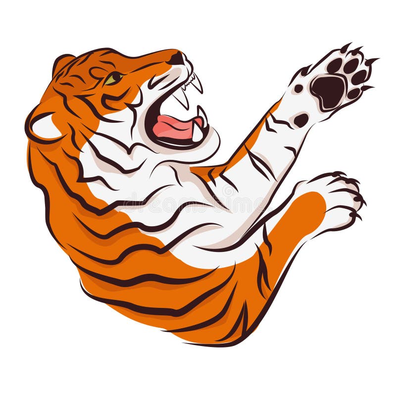 Angry Tiger and Chinese Plum Tree. Stock Vector - Illustration of ...