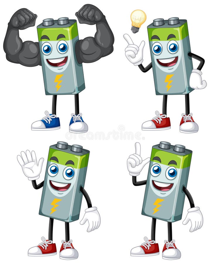 Vector Illustration of Animated Battery Characters Stock Vector ...