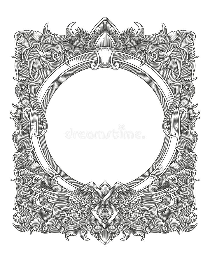 Vector Illustration of Antique Engraving Frame Monochrome Style Stock ...