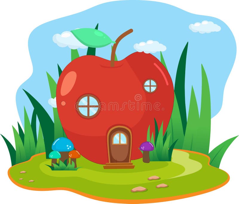 Vector Illustration of an Apple Fruit House Stock Vector - Illustration ...