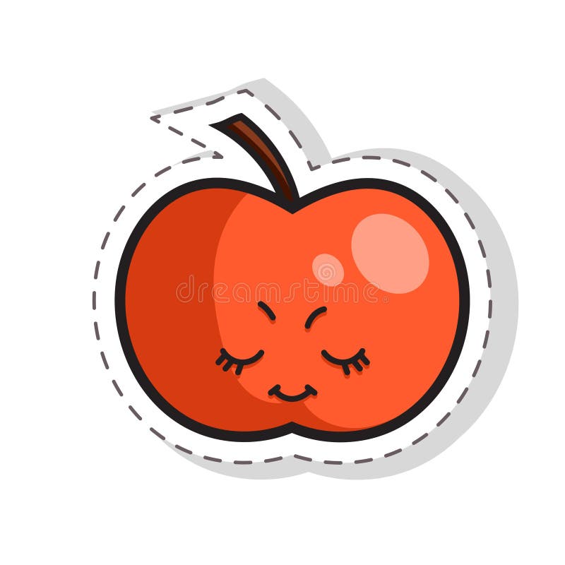 Vector Illustration of the Apple Sticker with Cute Calm Face Stock ...