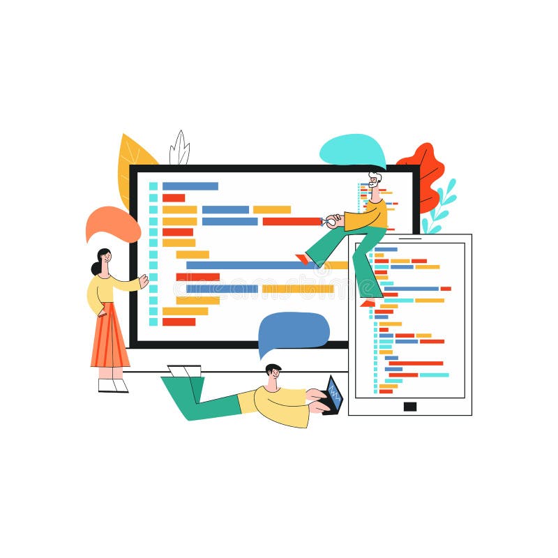 Vector Illustration of Application Development - Team of it Specialists ...