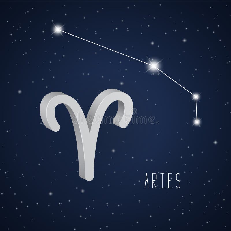 Vector Illustration of Aries 3D Symbol and Constellation Stock Vector ...