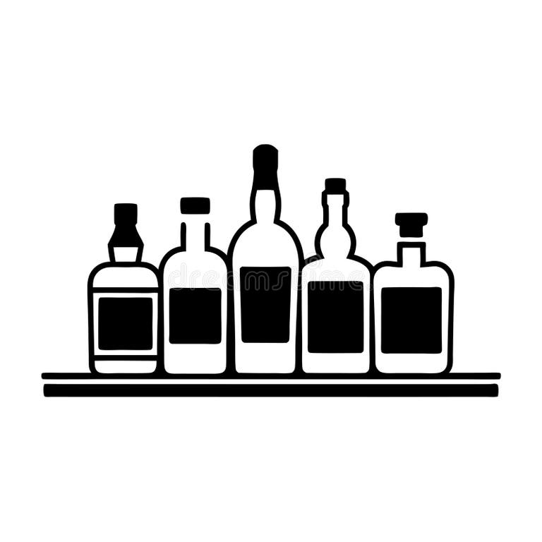 Vector Illustration of Assorted Liquor Bottles on Bar Shelf for Graphic ...