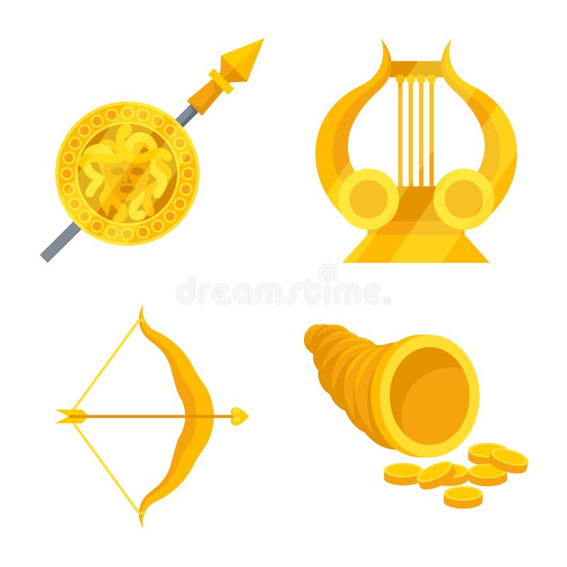 Vector Illustration of Attributes and Greek Symbol. Set of Attributes ...