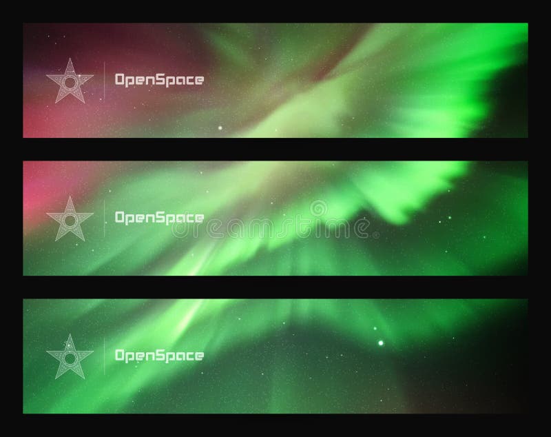 Set Of Horizontal Banners With Beautiful Starry Sky And Northern Lights ...
