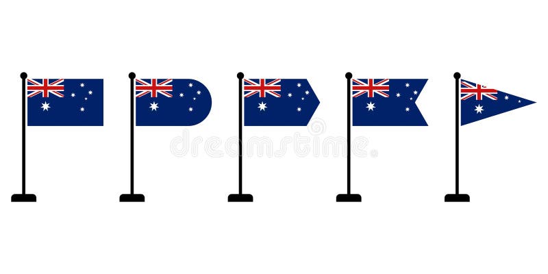 Vector Illustration of Australian Flag Flying on a Pole with Various ...