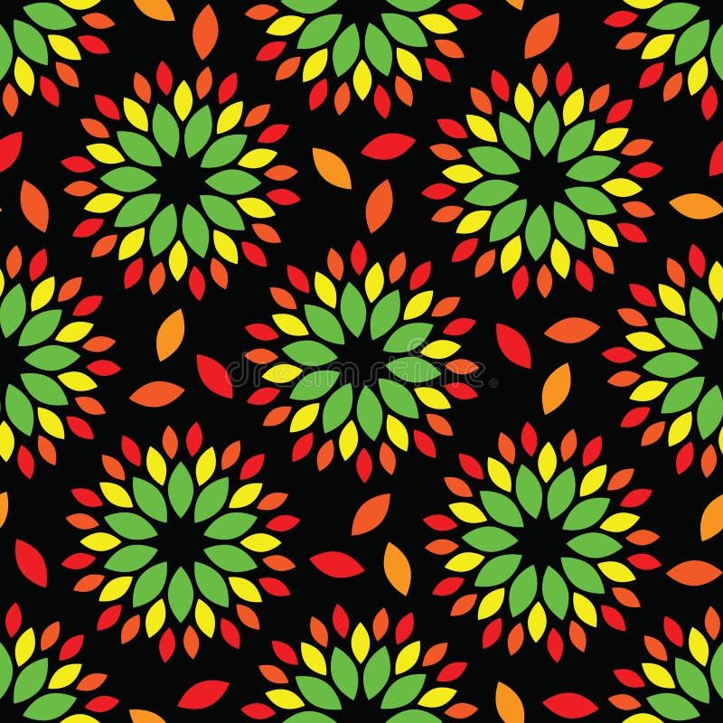 Autumn Fall Leaves Outbreak on Black Background Seamless Repeat Pattern ...