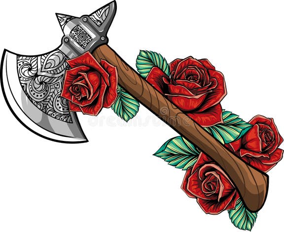 Vector Illustration of Axe with Roses Design Stock Vector ...