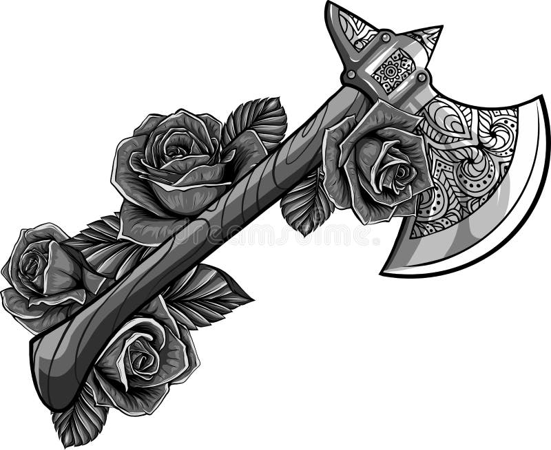Vector Illustration of Axe with Roses Design Stock Vector ...