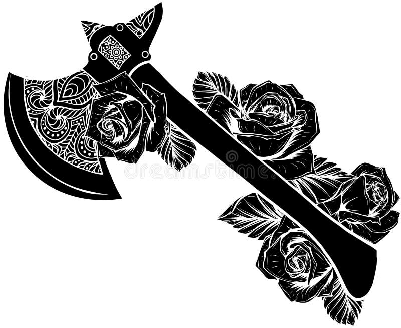Vector Illustration of Axe with Roses Design Stock Vector ...