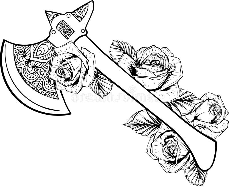 Vector Illustration of Axe with Roses Design Stock Vector ...