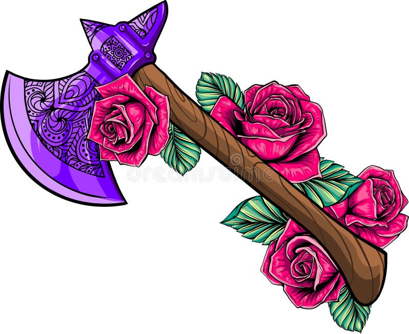 Vector Illustration of Axe with Roses Design Stock Vector ...