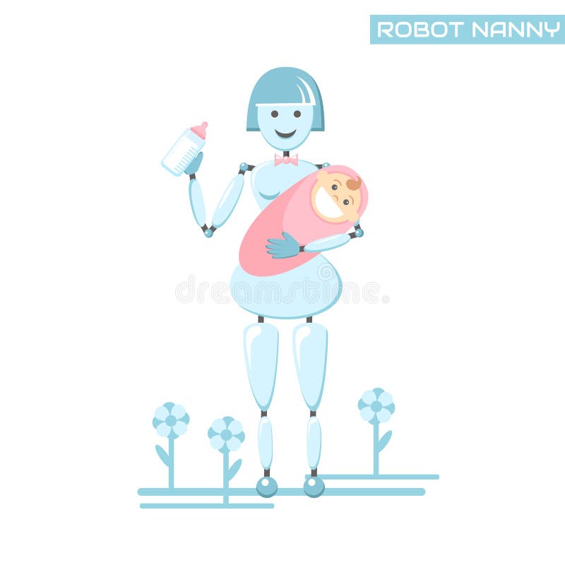 Vector Illustration with Baby and Bot in a Flat Style. Stock Vector ...