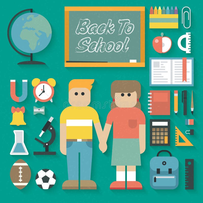 Back To School - Set of Vector Icons in Flat Style for Creative Design ...