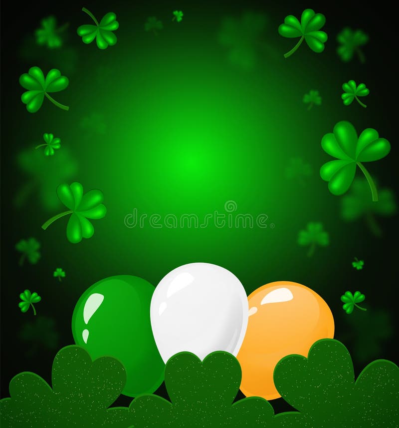 Vector Illustration Background With Clovers And Colourful Balloons For