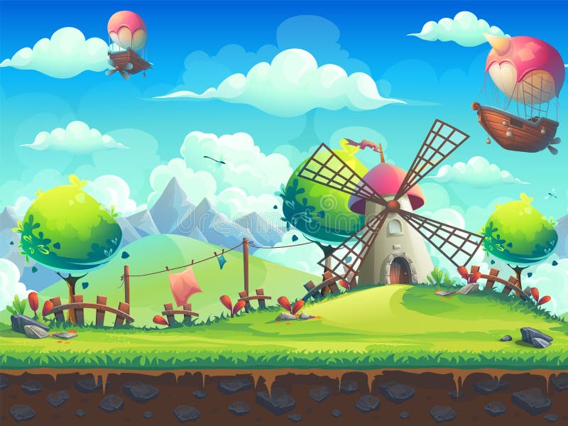 Vector Illustration Background Mill On The Hill Stock Vector ...