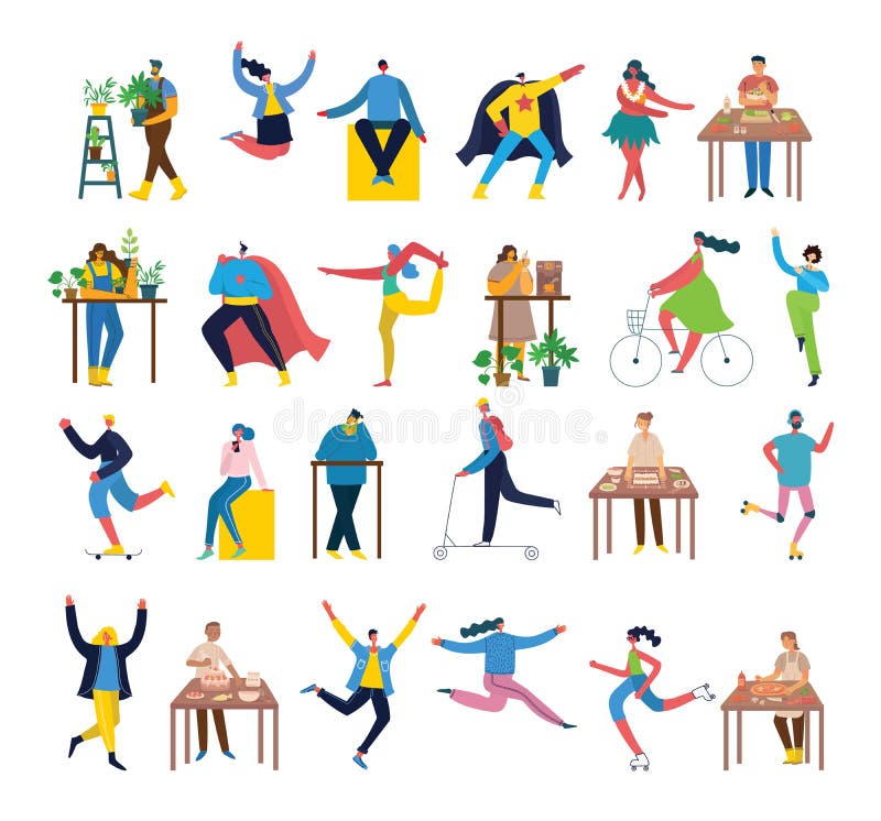Vector Illustration Backgrounds in Flat Design of Group People Doing ...