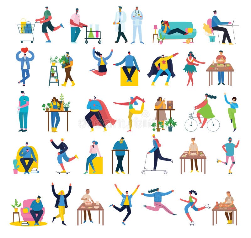 Vector Illustration Backgrounds in Flat Design of Group People Doing ...