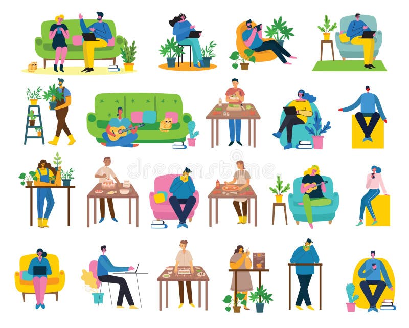 Vector Illustration Backgrounds in Flat Design of Group People Doing ...