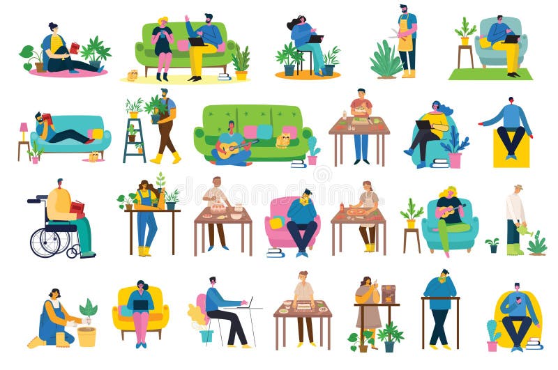 Vector Illustration Backgrounds in Flat Design of Group People Doing ...