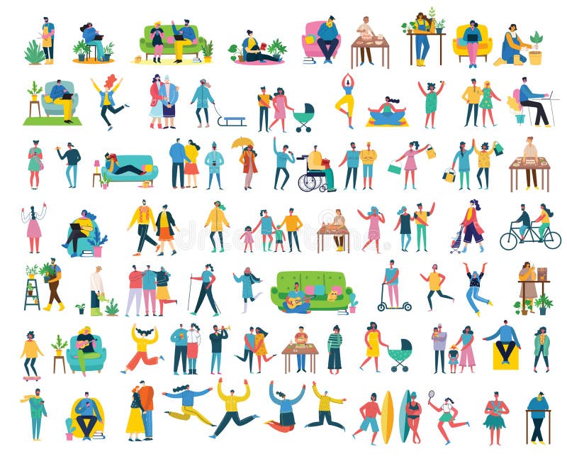 Vector Illustration Backgrounds in Flat Design of Group People Doing ...