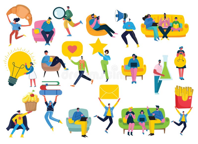 Vector Illustration Backgrounds in Flat Design of Group People Doing ...